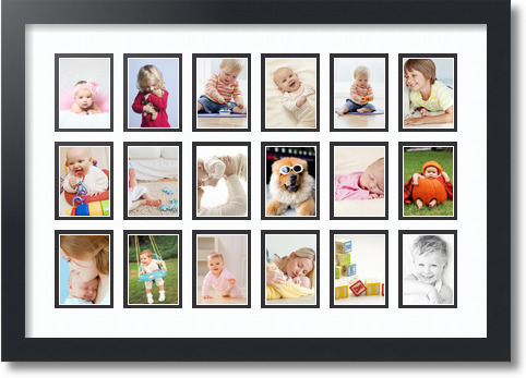 24x16.5 Satin Black collage picture frame 18 opening Super White and ...