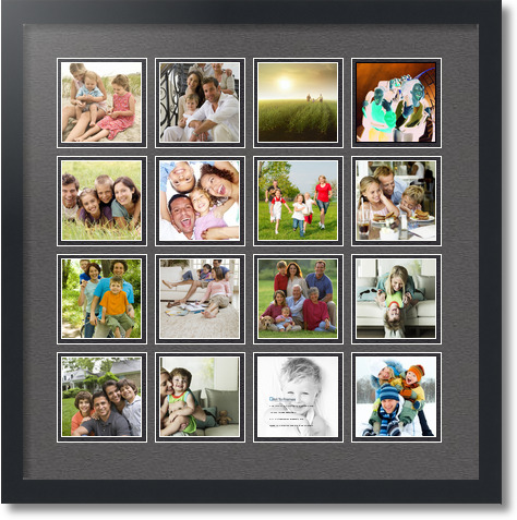 23x23 Satin Black collage picture frame 16 opening Charcoal and Black mat