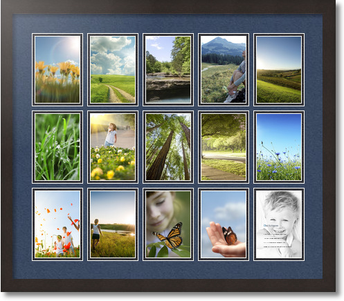 28x24 Coffee collage picture frame 15 opening Midnight Blue and Black mat